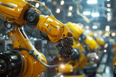 Premium Photo Industrial Robot Arm Performing Intricate Assembly