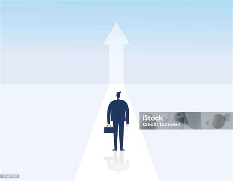 비즈니스 성장 벡터 개념입니다 맨 위쪽 화살표를 걸어가입니다 성공 승진 경력 개발의 상징입니다 벡터 평면 만화 캐릭터 디자인 일러스트입니다 개념에 대한 스톡 벡터 아트 및