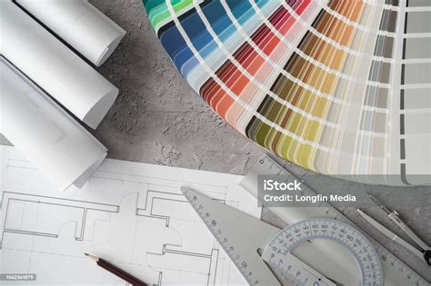인테리어 디자인 컨셉입니다 Color Scheme Palette Guide Catalog에는 색상 견본 청사진 및 건축가를 위한 액세서리가 포함되어 있습니다 인테리어