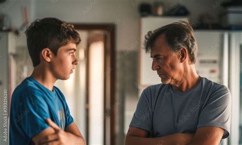 Father And Teenage Son Are Arguing At Home Son Tells His Arguments To