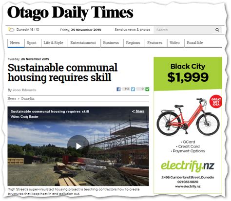 2019 November 26 Otago Daily Times Sustainable Communal Housing Requires Skill Sustainable