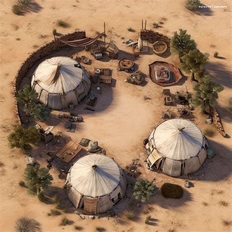 Fantasy City Map With Yurts In The Desert Desert Nomads World