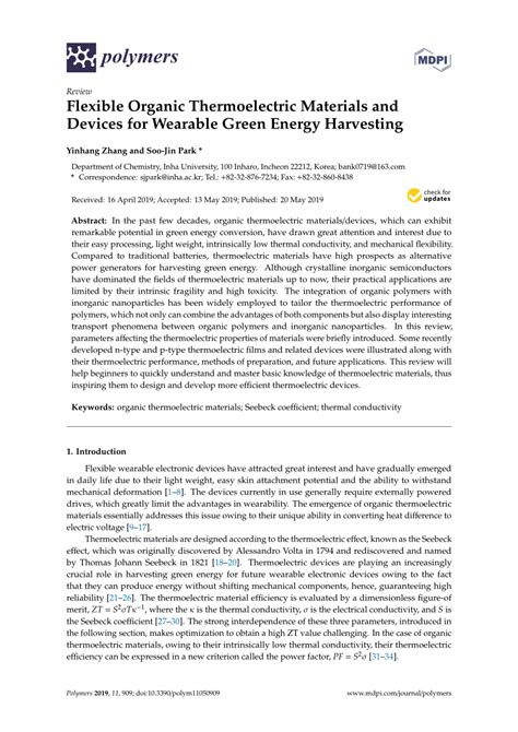 Pdf Flexible Organic Thermoelectric Materials And Devices For Wearable Green Energy Harvesting