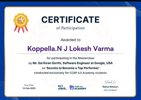 Koppella Naga Jagannadha Lokesh Varma On Linkedin Hey Connections 🙂 Participation Certificate