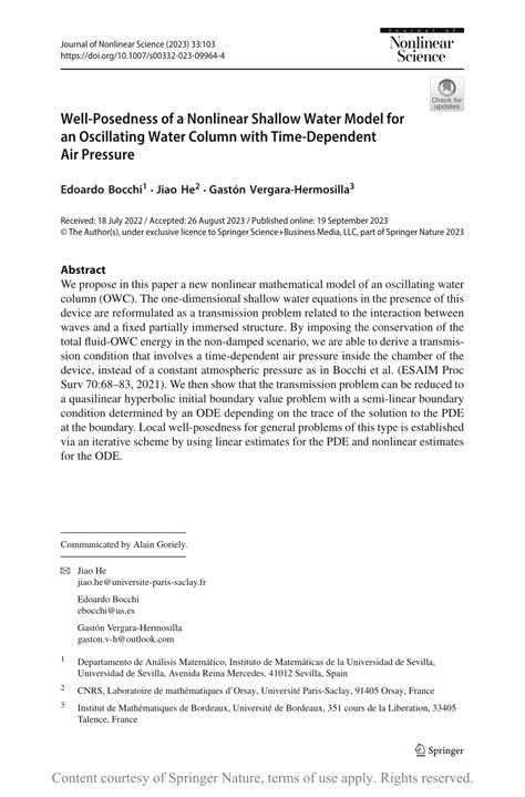 Well Posedness Of A Nonlinear Shallow Water Model For An Oscillating Water Column With Time