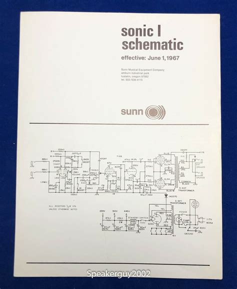 Original Sunn Schematic Sheet Sonic I 4564578246
