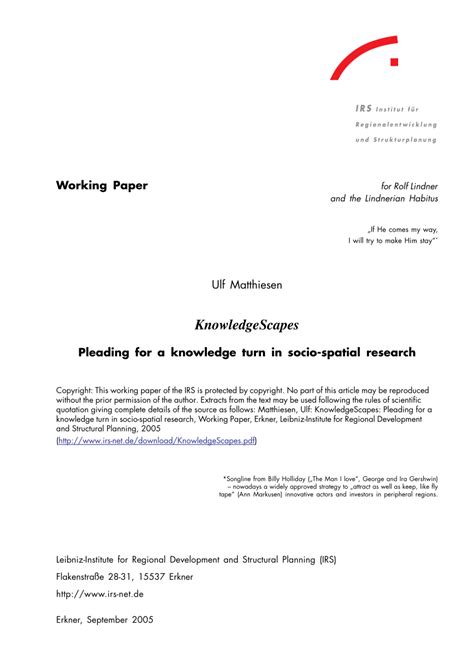 Pdf Pleading For A Knowledge Turn In Socio Spatial Research