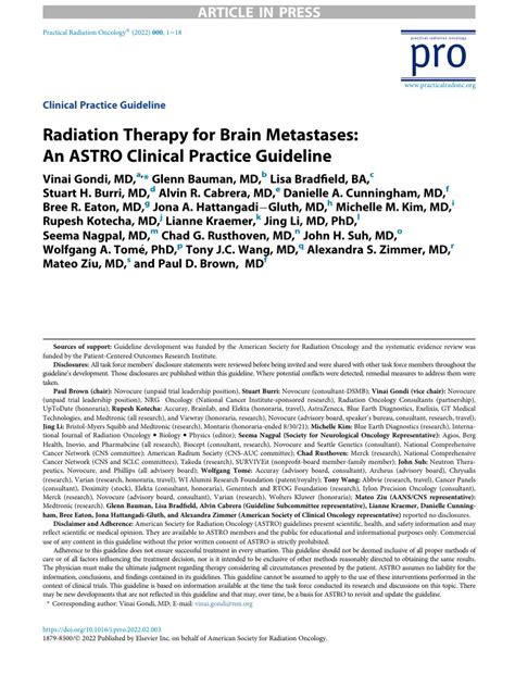 Srs Radiation Therapy For Brain Metastases Astro Guidelines Gondi 22