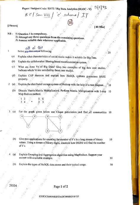 Bda Pyqs Past Year Questions Of Bda It 3 Hours Nb 1 Question L Is Compulsory C Paper