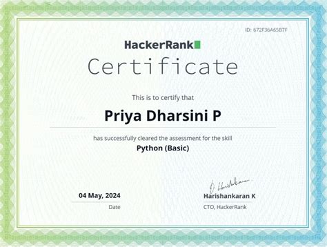 Passed Python Skill Assessment On Hackerrank Priya Dharsini P Posted