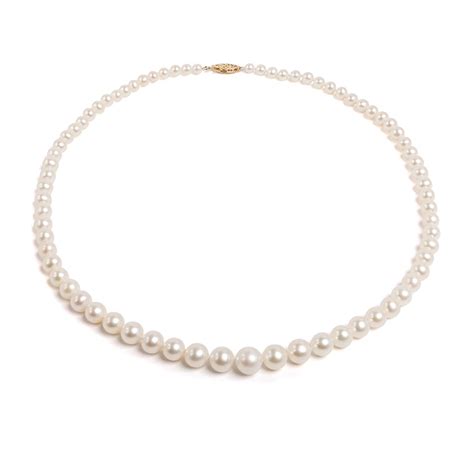 Колие с нарастващи бели перли 4 8мм и 14К златна закопчалка 43см Yuno Pearls