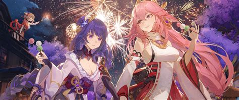 Yae Miko With Raiden Shogun Genshin Impact Anime Video Game K