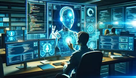 Premium Photo Futuristic Interface With Holographic Ai Assistant In Hightech Workspace