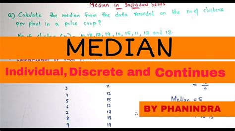 Median Individual Discrete And Continuous Series By Phanindra Guptha Youtube