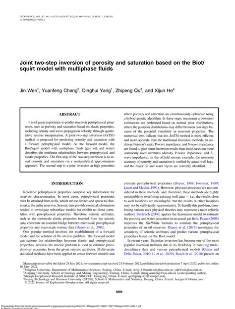 Pdf Joint Two Step Inversion Of Porosity And Saturation Based On The
