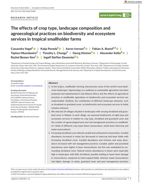 Pdf The Effects Of Crop Type Landscape Composition And Agroecological Practices On