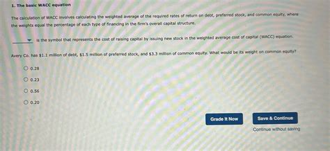 Solved The Basic Wacc Equationthe Calculation Of Wacc