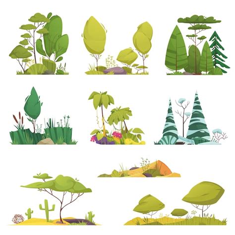 Free Vector Ecosystem Types Cartoon Icons Set With Different Trees And Flora Systems Isolated