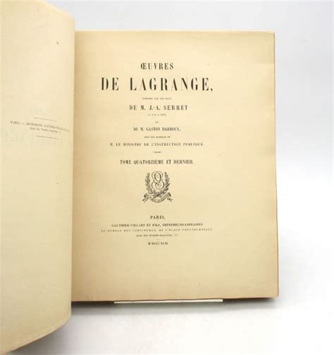 Lagrange Joseph Louis Oeuvres De Lagrange Tome Xiv Seul