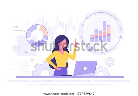 Cute Businesswoman Analyzing Data On His Stock Vector Royalty Free 1770529649