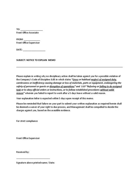 Notice To Explain Memo Pdf