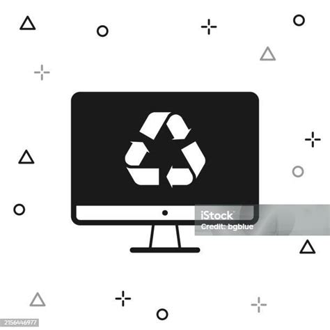 재활용 기호가 있는 데스크톱 컴퓨터 흰색 배경에 아이콘 개념에 대한 스톡 벡터 아트 및 기타 이미지 개념 검은색 곡선