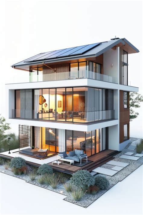 Visual Representation Of Sustainable Architecture Through A 3d Model Of A Modern House With