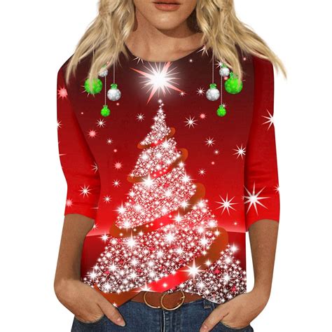 Patlollav Woman Tops For Christmaswomens Tops Under 5 34 Sleeve