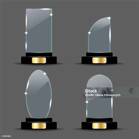 현실적인 세트 유리 상 벡터 일러스트레이션 스톡 이미지 트로피에 대한 스톡 벡터 아트 및 기타 이미지 트로피 유리 재료 3차원 형태 Istock