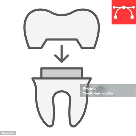 치과 크라운 색상 라인 아이콘 치과 및 Stomatolgy 치아 크라운 사인 벡터 그래픽 편집 스트로크 채워진 윤곽선 아이콘 Eps 10 건강 진단에 대한 스톡 벡터 아트