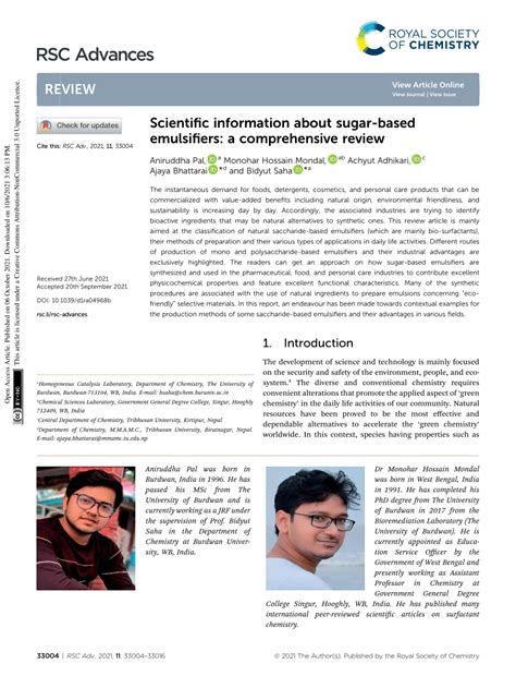 Pdf Scientific Information About Sugar Based Emulsifiers A Comprehensive Review