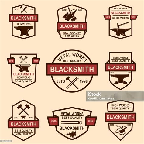 대장장이와 철 작품 문양 세트 레이블 기호 포스터 T 셔츠에 대 한 디자인 요소입니다 벡터에 대한 스톡 벡터 아트 및 기타 이미지 Istock