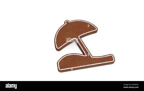 3d Rendering Of Gingerbread Cookie In Shape Of Symbol Of Beach Umbrella In Summer Isolated On