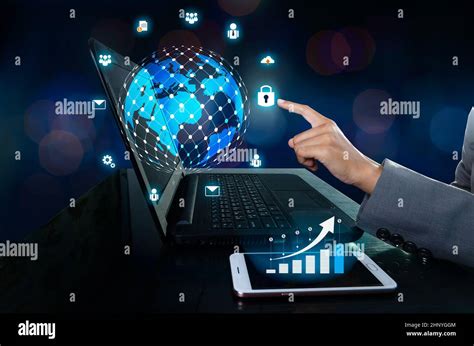 The Phone Has A Business Graph Icon Press Enter Button On The Computer Business Logistics