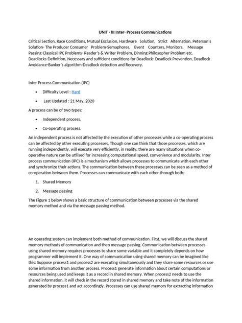 Os Iii Unit Inter Processes Communication Pdf Process Computing Computer Science