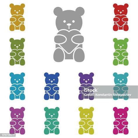 마음 장난감 선물 멀티 컬러 아이콘곰 Ui 및 Ux 웹 사이트 또는 모바일 응용 프로그램에 대한 간단한 얇은 라인 발렌타인 데이 아이콘의 개요 벡터 곰에 대한 스톡 벡터