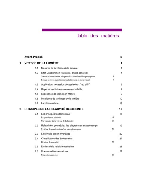 table des matieres pdf