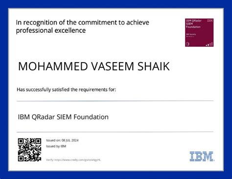 mohammed vaseem shaik on linkedin ibm qradar siem foundation completed