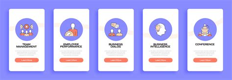 평면 아이콘이 있는 모바일 앱 페이지 화면을 타고 온보딩하는 현대 비즈니스 컨셉 Ux Ui 디자인 템플릿 벡터 일러스트레이션 0명에 대한 스톡 벡터 아트 및 기타 이미지