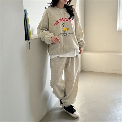 데일리앤 상하set♡따뜻기모 신디 기모 트레이닝 세트 여성 겨울 루즈핏 프린팅 레터링 맨투맨 조거팬츠 츄리닝 투피스 셋업