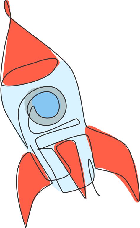 Single Continuous Line Drawing Rocket Launch Fly Into The Sky Universe Vintage Spacecraft