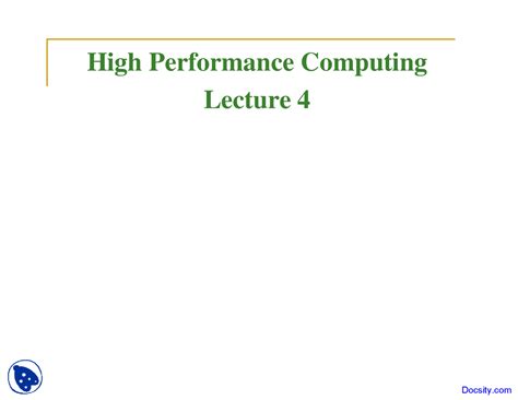 High Performance Computing Lecture 4 Instruction Set Architecture And