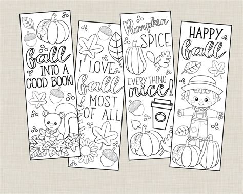 Printable Fall Color Your Own Bookmarks For Classroom Fall Party Fall Festival Set Of 4
