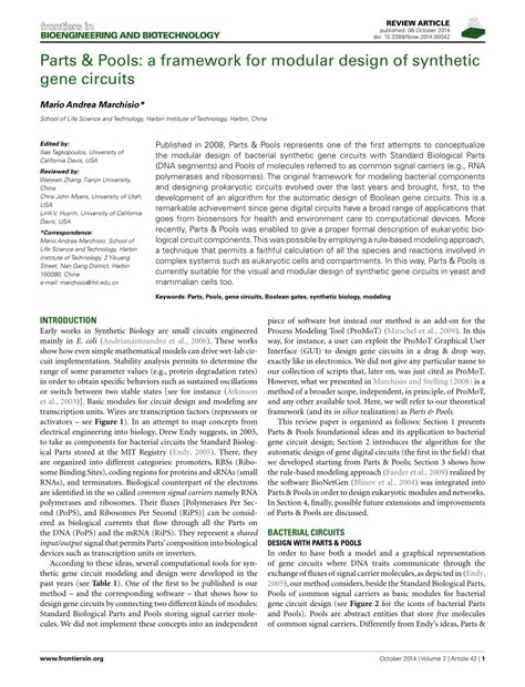 Pdf Parts And Pools A Framework For Modular Design Of Synthetic Gene Circuits