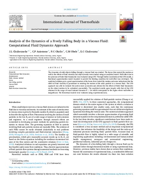 Pdf Analysis Of The Dynamics Of A Freely Falling Body In A Viscous Fluid Computational Fluid