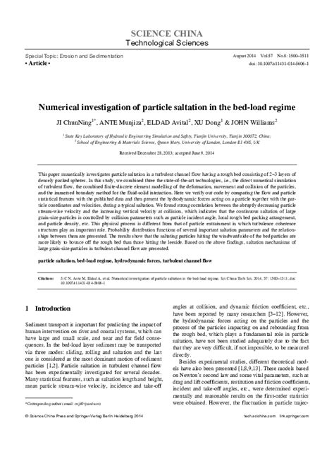 Pdf Numerical Investigation Of Particle Saltation In The Bed Load Regime