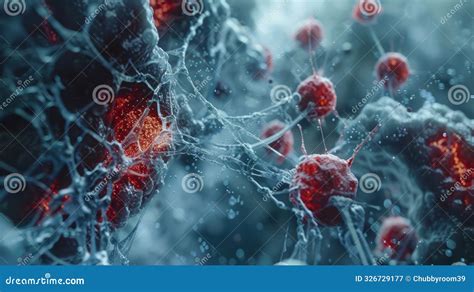 High Definition 3d Illustration Of Red And Blue Neuron Cells