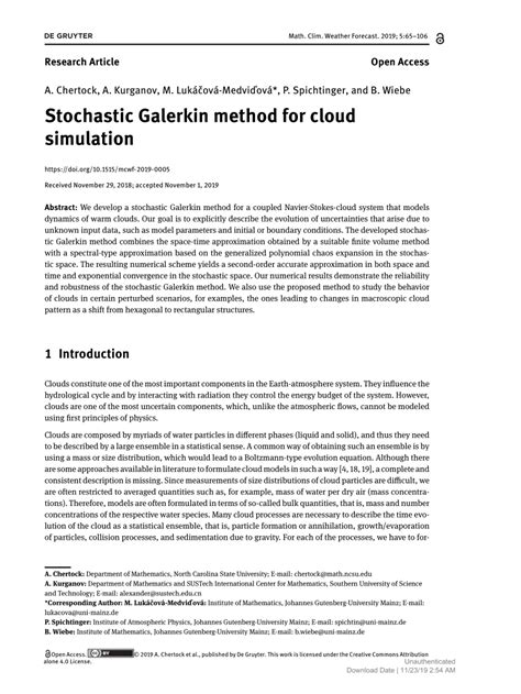 Pdf Stochastic Galerkin Method For Cloud Simulation