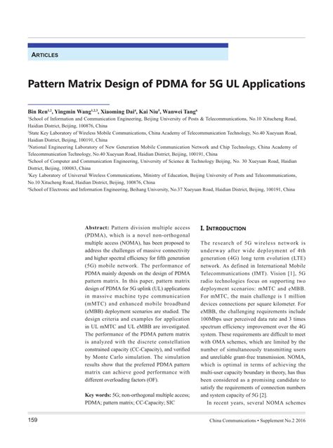 Pdf Pattern Matrix Design Of Pdma For 5g Ul Applications