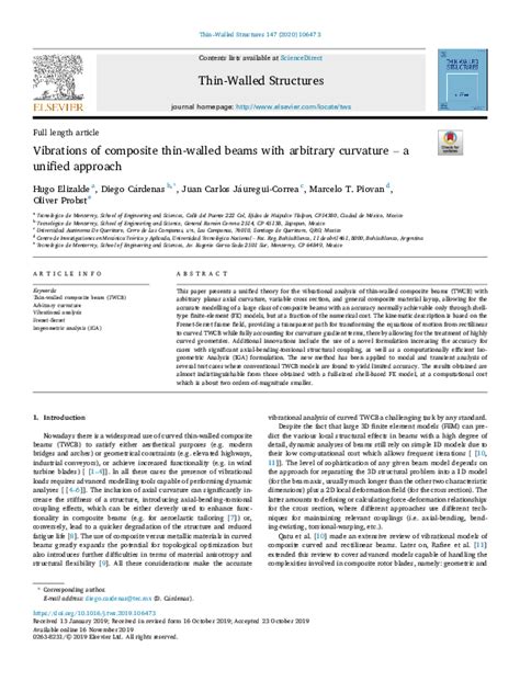 Pdf Vibrations Of Composite Thin Walled Beams With Arbitrary Curvature A Unified Approach